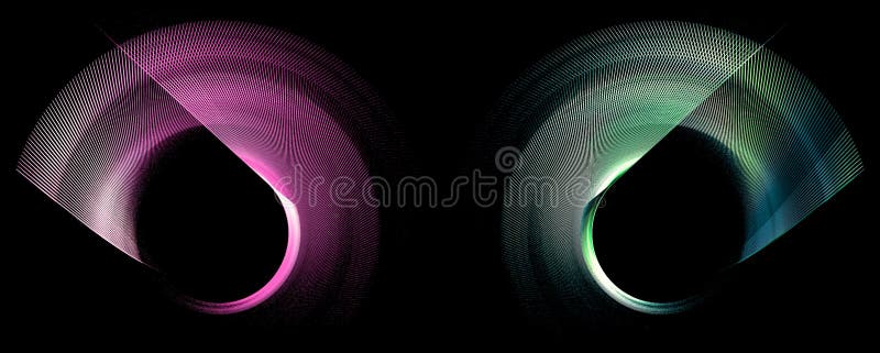 Arc-shaped Pink and Green Striped Elements Create Two Frames on a Black ...
