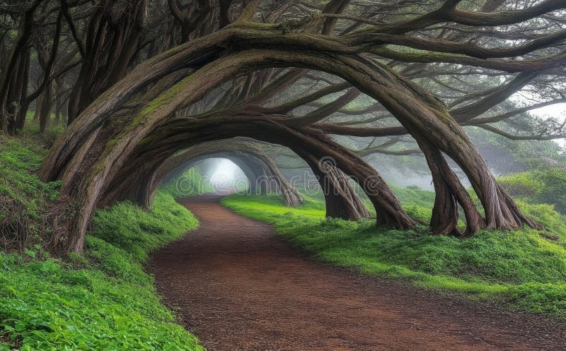 The Arc of Trees Forms a Secret Passage To a Fog-Shrouded Place Stock ...