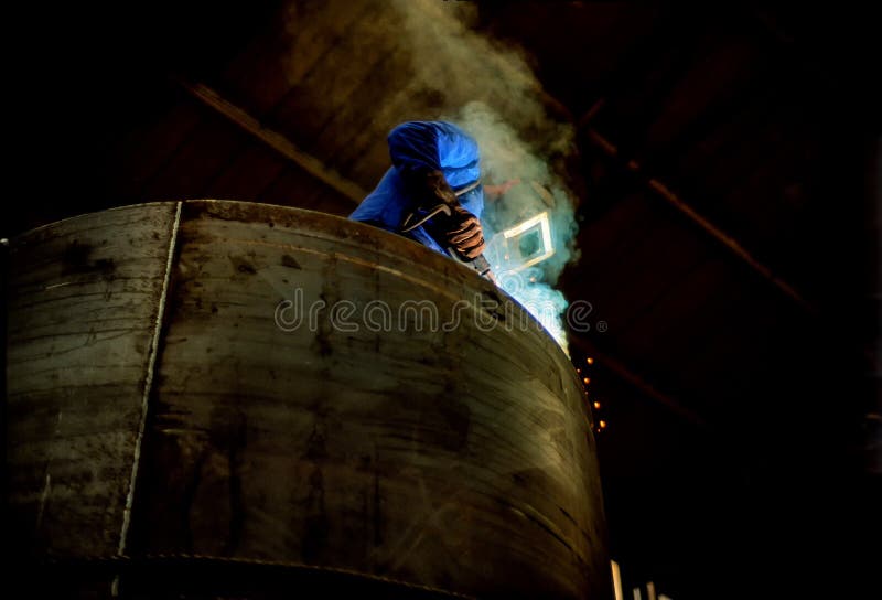 Factory Worker Welding a Tank. Stock Image - Image of furnace ...