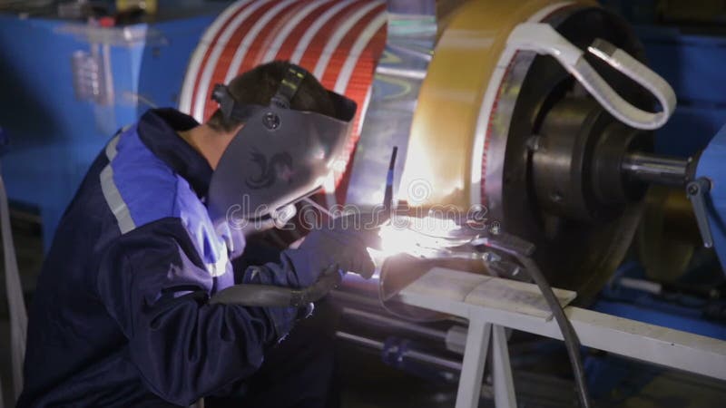 Arc Welding Workshop. Worker Welding Metal Parts Stock Footage - Video ...