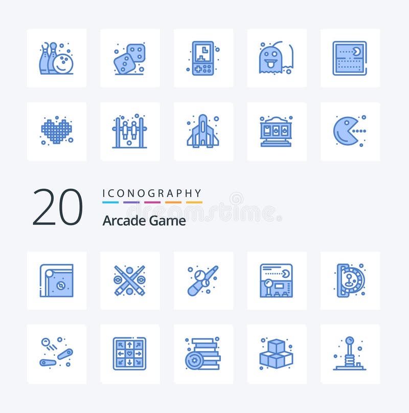 20 Arcade Blue Color Icon Pack Like Fun Play Joystick Game Insert Coin ...