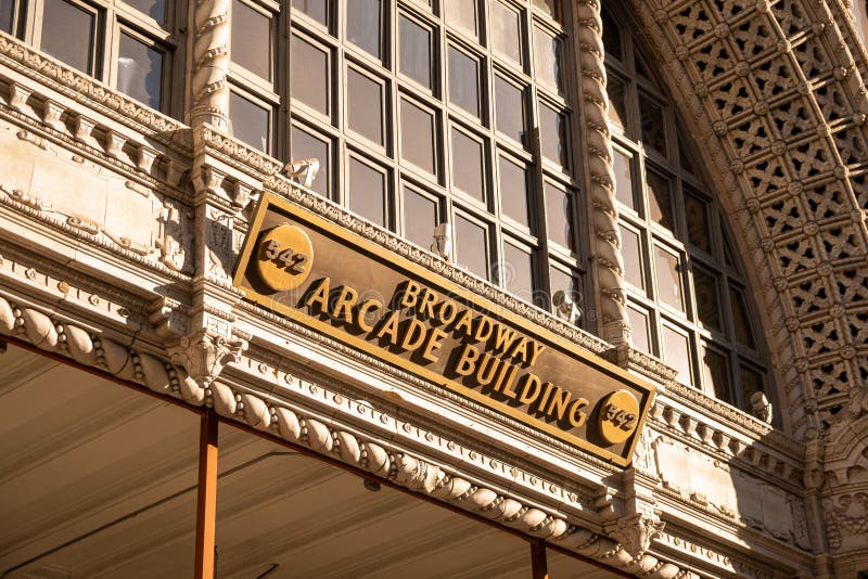 Arcade Building Sign in Downtown Los Angeles Editorial Image - Image of ...