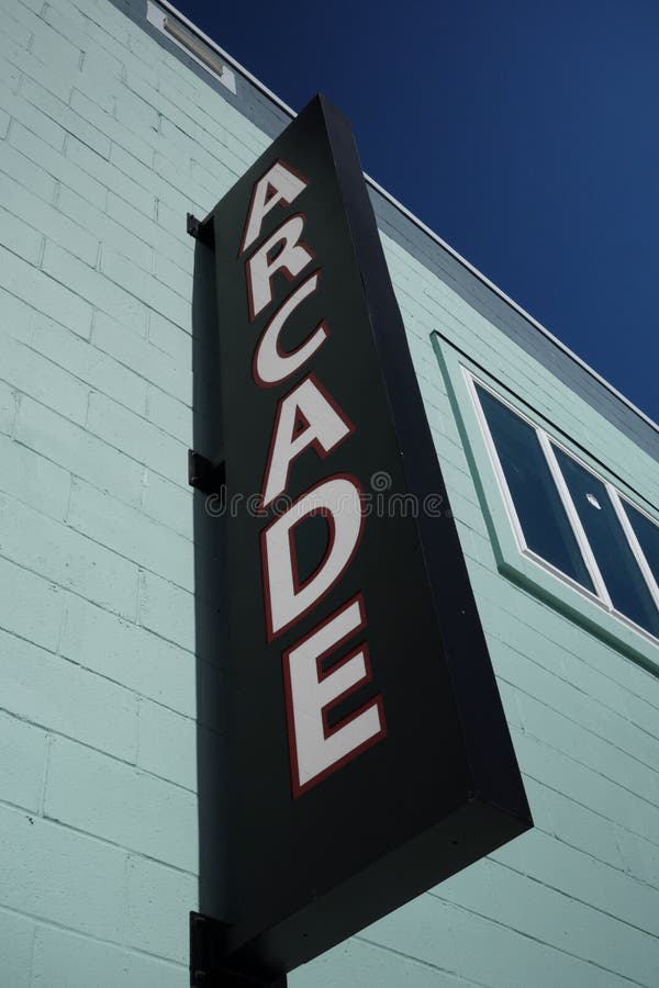 Arcade Sign Wood Vintage stock image. Image of cave - 131541719
