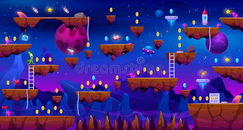 Arcade Galaxy Space Planet Game Level Map, UFO Stock Vector ...