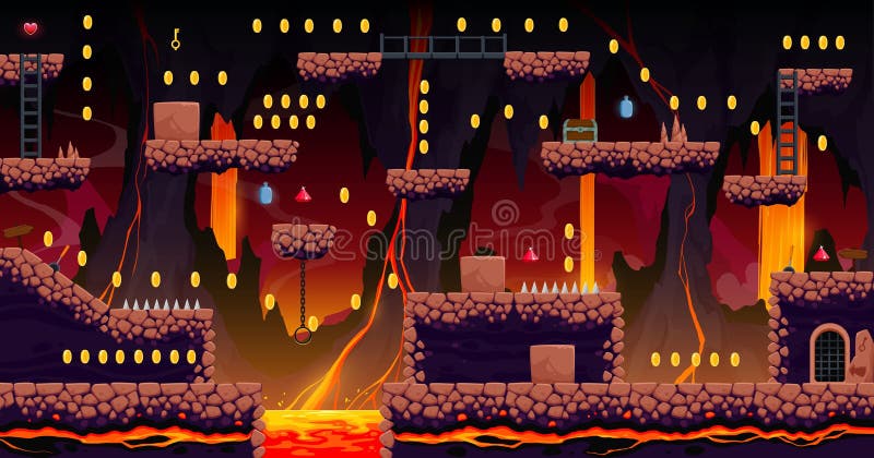 Arcade Game Volcano Cave Level Map with Platforms Stock Vector ...