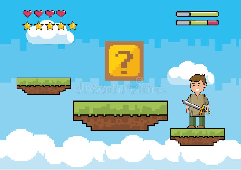 Arcade Game World and Pixel Scene Design Stock Vector - Illustration of ...