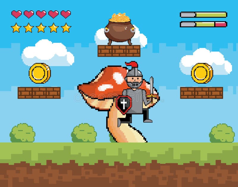 Arcade Game World and Pixel Scene Design Stock Vector - Illustration of ...