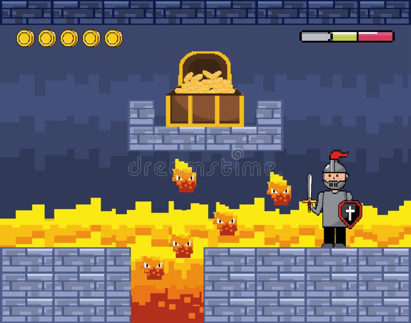 Arcade Game World and Pixel Scene Design Stock Vector - Illustration of ...