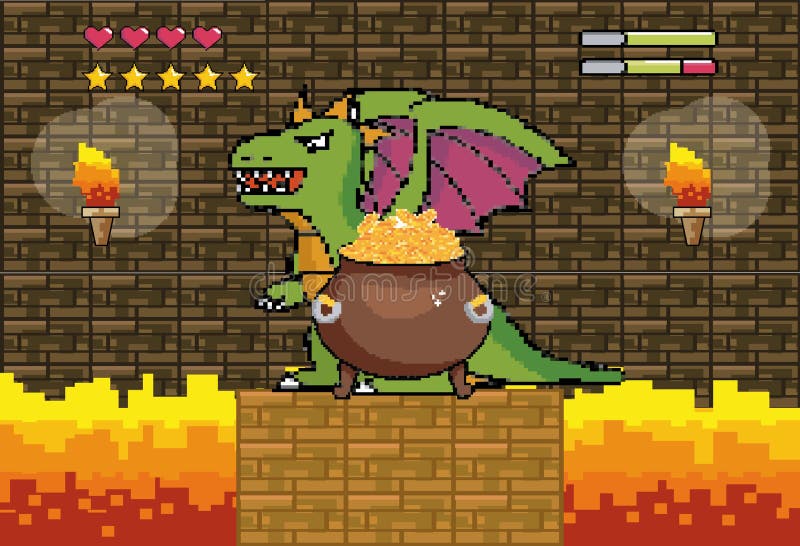 Arcade Game World and Pixel Scene Design Stock Vector - Illustration of ...