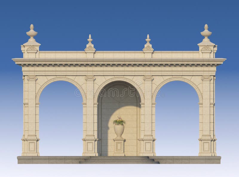Arcade with Ionic Pilasters in Classic Style. 3d Render Stock ...