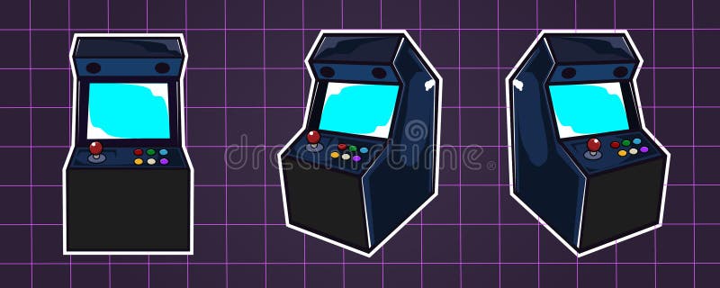 Collection of Arcade Video Game Machines in Cartoon Style, Vector ...