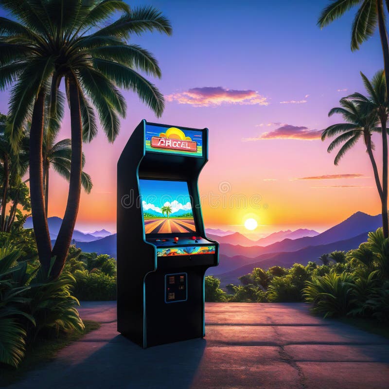 Arcade Machine with Screen and Landscape on Pixel Art Digital ...
