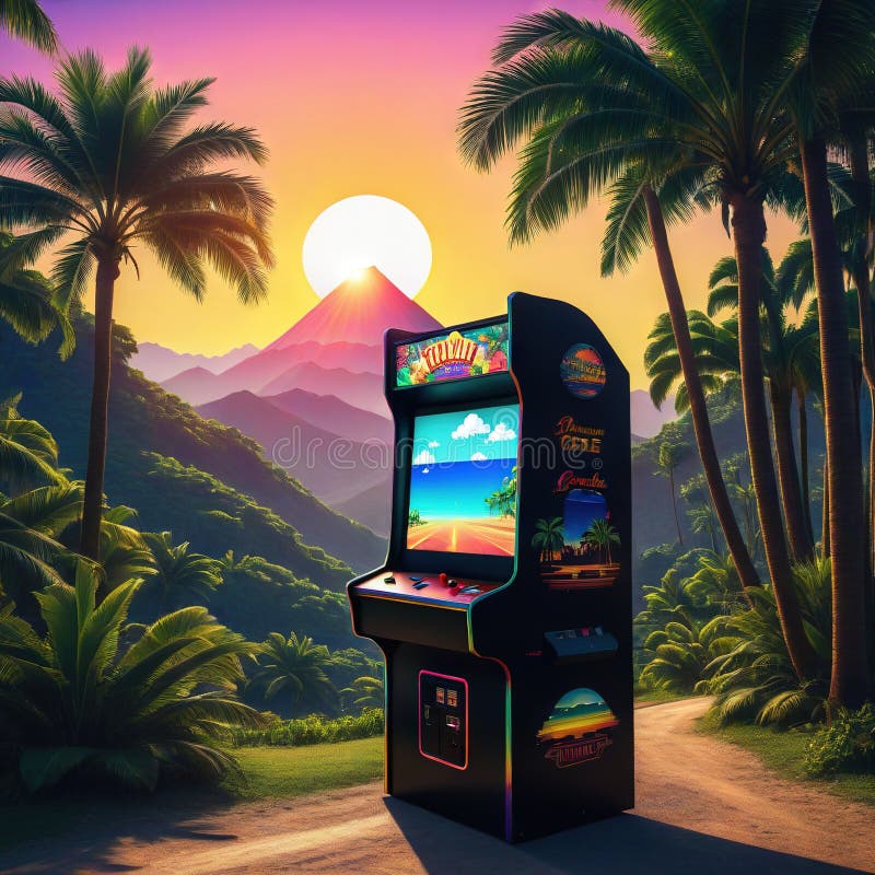 Arcade Machine with Screen and Landscape on Pixel Art Digital ...