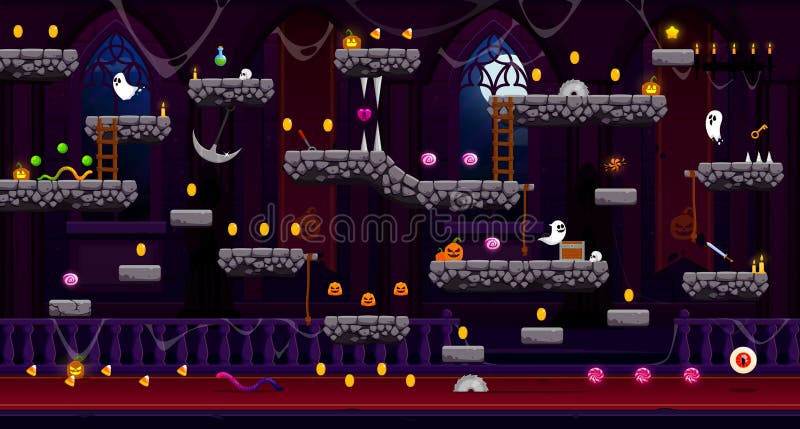 Arcade Medieval Halloween Castle, Game Level Map Stock Vector ...
