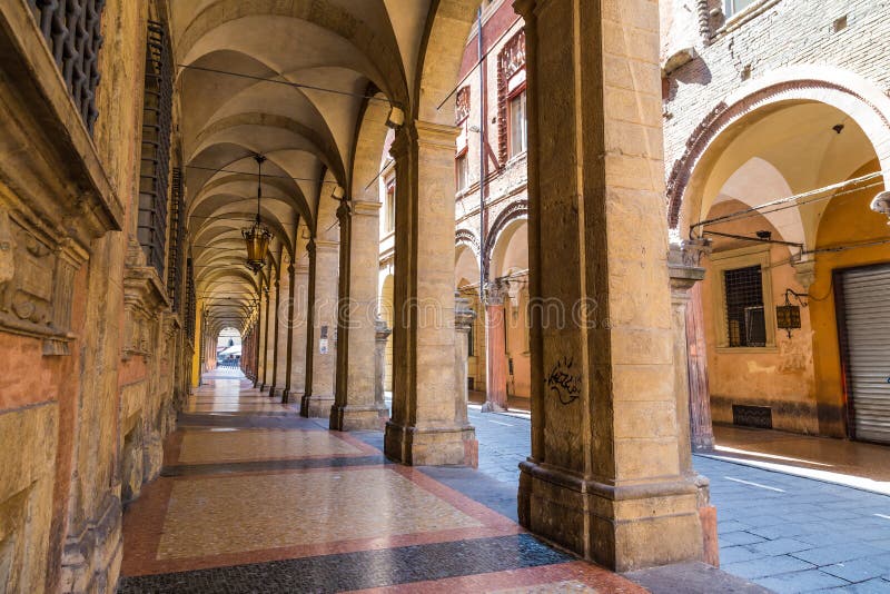 Arcade in Medieval Town of Bologna, Italy Stock Image - Image of ...
