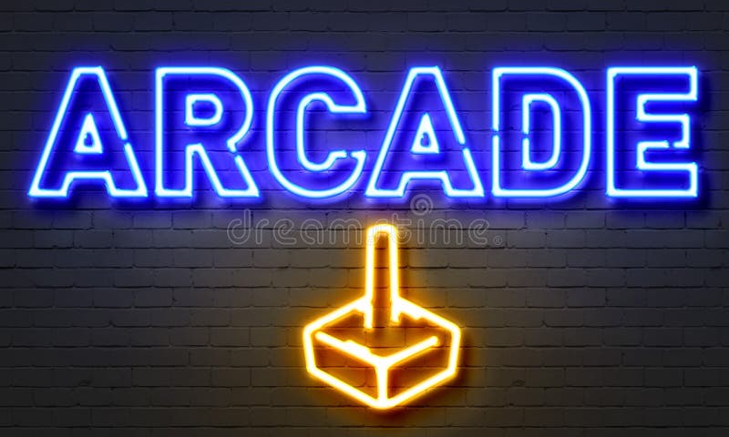 Arcade Neon Sign on Brick Wall Background. Stock Illustration ...