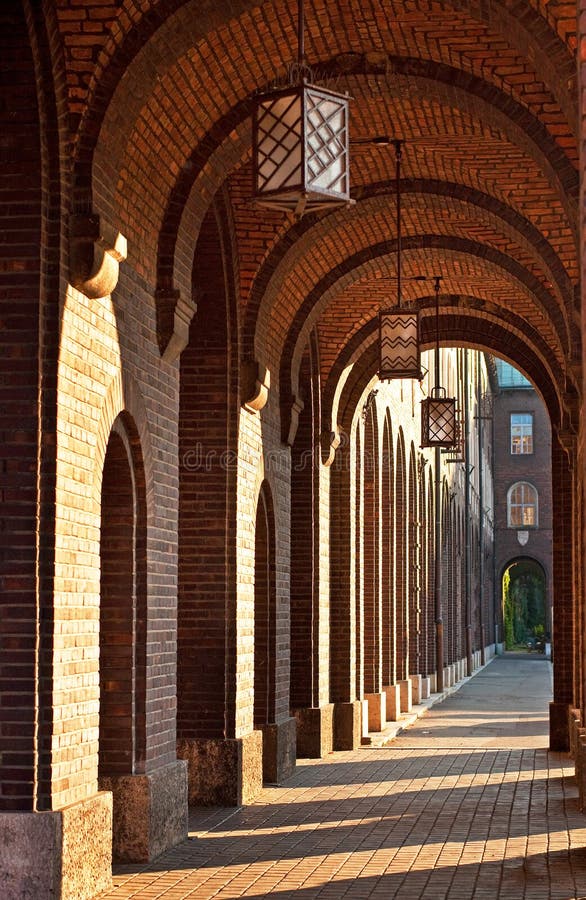Perspective of the Arcade with Arches, Columns and Decorated Floor ...