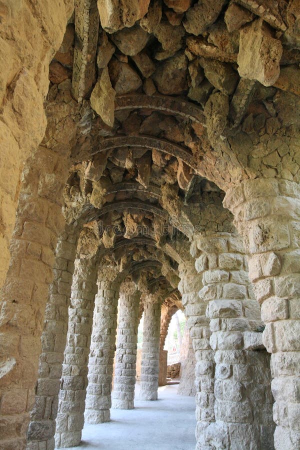 Arcade of Stone Pillars in Park, Barcelona, Spain Stock Image - Image ...