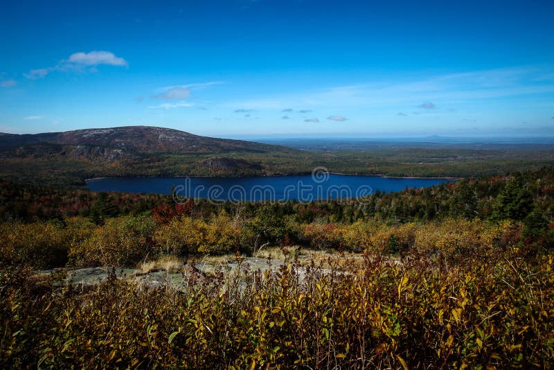 Arcadia National Park Interior Lake with Ocean View. Stock Photo ...