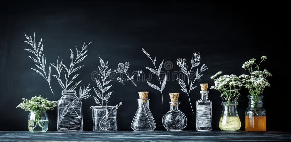 Arcane Elixir Alchemy Drawing Featuring a Dark Background Stock Photo ...