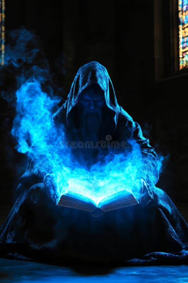 Arcane Knowledge Hooded Figure Conjuring Glowing Blue Magic from ...