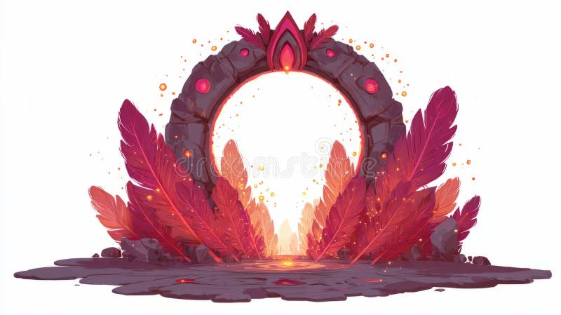 Arcane Portal with Glowing Magical Feathers and Embers Stock Photo ...
