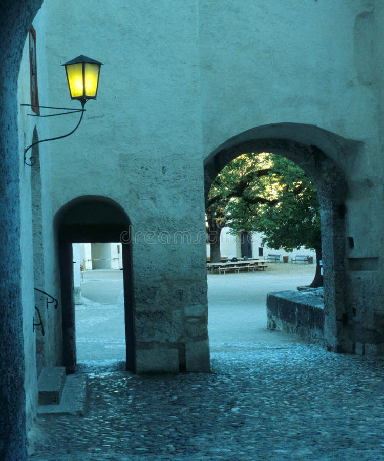 Arch in ancient castle stock image. Image of travel, blue - 12515629