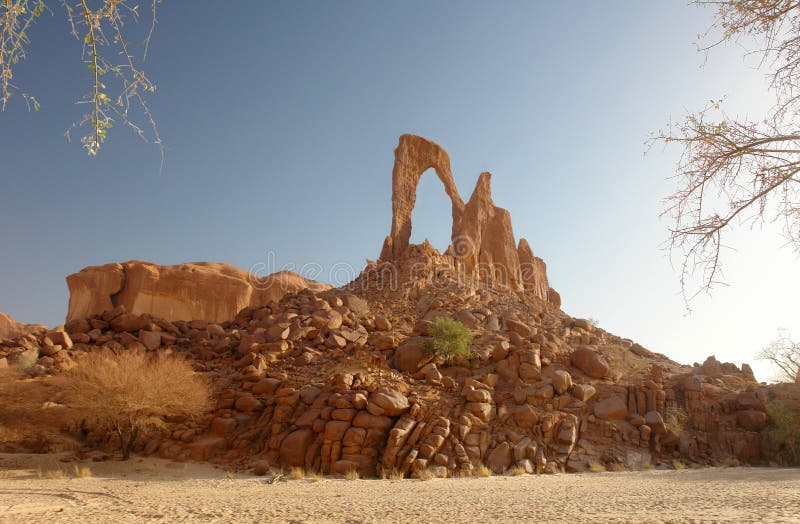 Arch of Bachikele Desert of Ennedi, Chad Stock Image - Image of stone ...