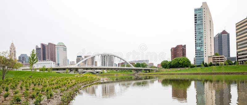 Arch Bridge and Columbus Ohio Skylinle Stock Image - Image of water ...