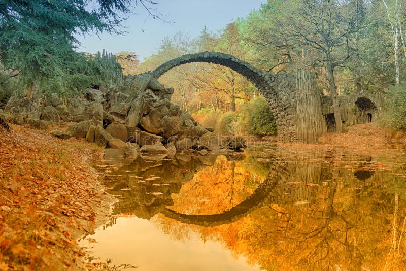Arch Bridge in Kromlau. Amazing Place in Germany Stock Image - Image of ...