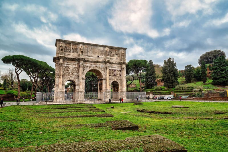 Arch of Constantine in Rome with Lush Greenery. Stock Photo - Image of ...