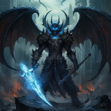 Arch Devil with Armor and Piercing Blue Magic Sword Stock Illustration ...