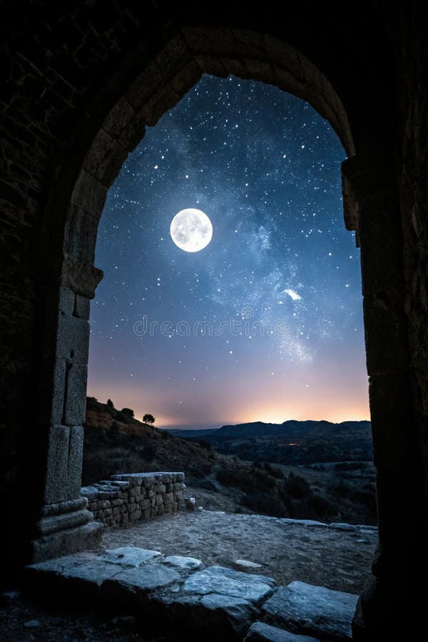 Arch and full moon stock illustration. Illustration of moonbackground ...