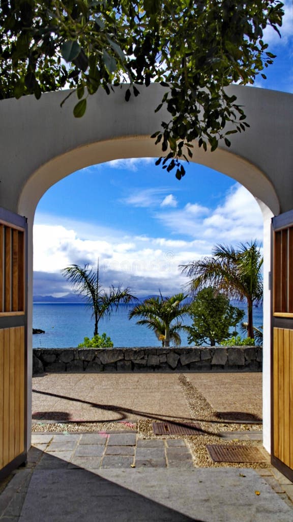 Arch Gate with a View of the Seascape Stock Image - Image of scenic ...