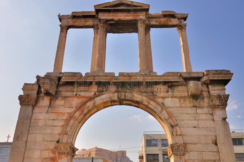 Arch of Hadrian with Acropolis Stock Photo - Image of athens ...