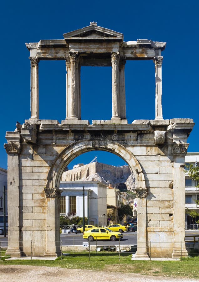 Arch of Hadrian with Acropolis on Background Stock Photo - Image of ...