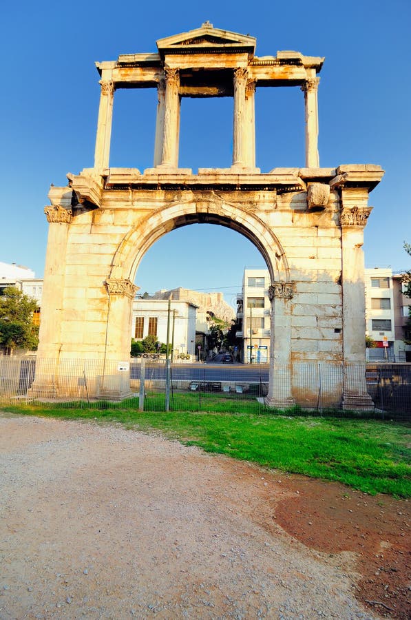 Arch of Hadrian Athens Greece Stock Photo - Image of downtown ...