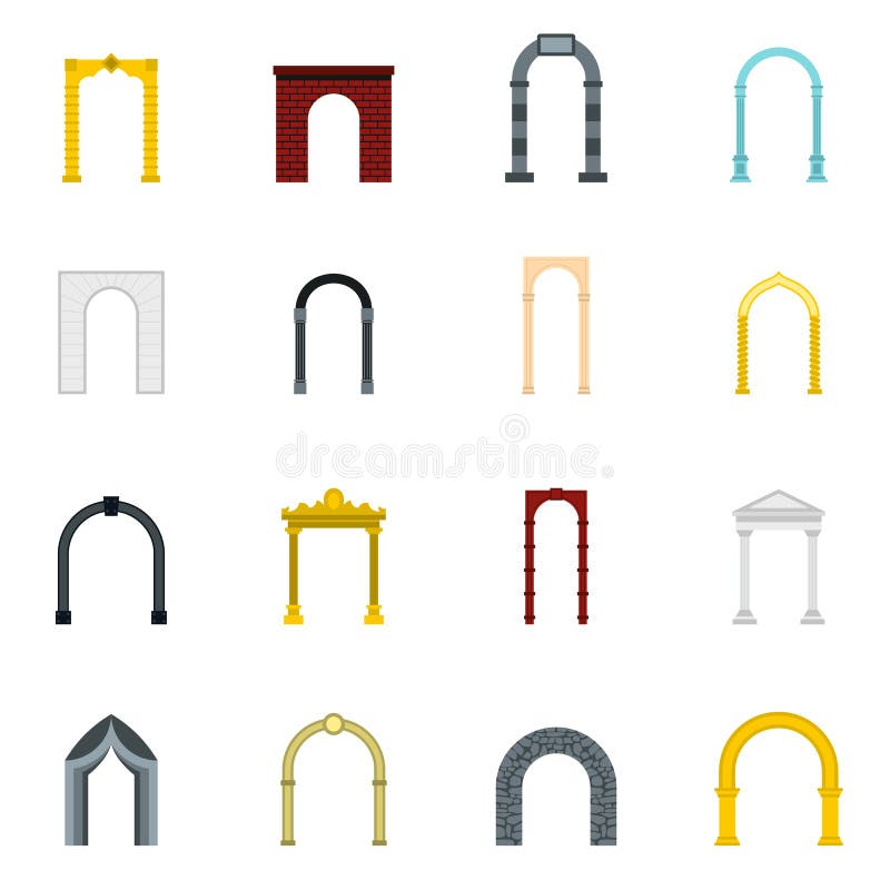 Arch icons set, flat style stock vector. Illustration of background ...