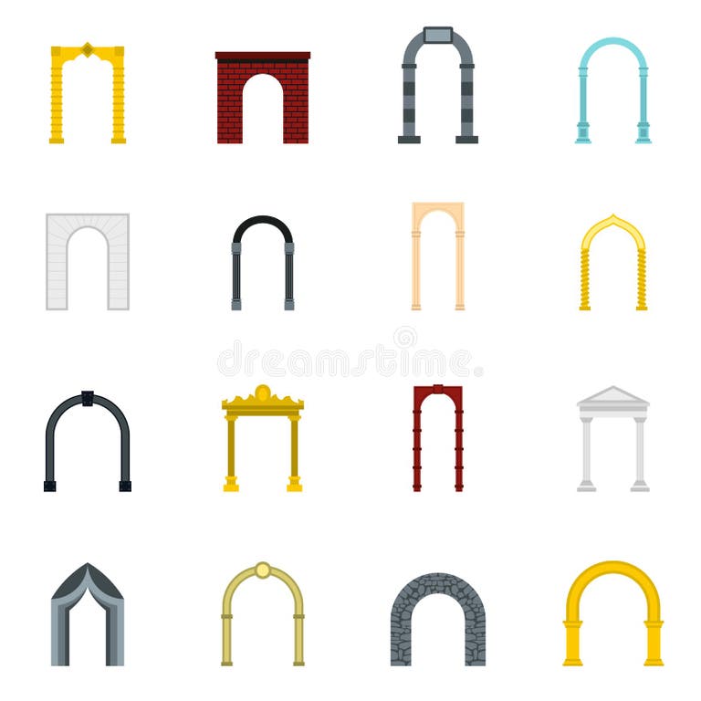 Arch icons set, flat style stock vector. Illustration of background ...