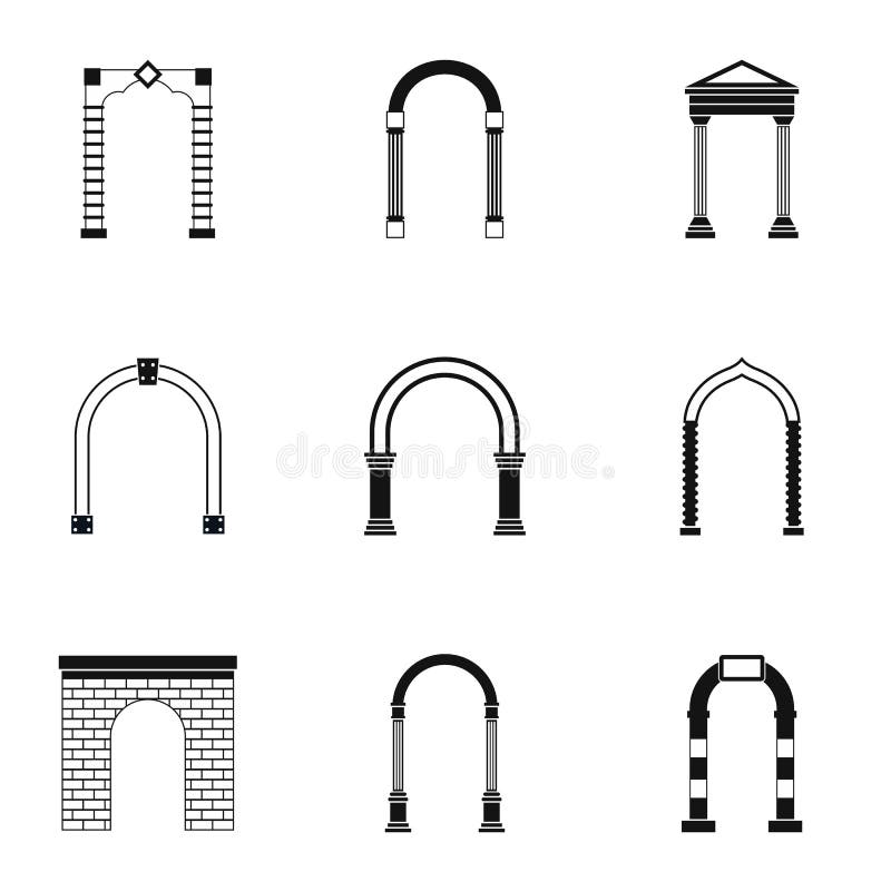Arch Icons Set, Simple Style Stock Illustration - Illustration of niche ...