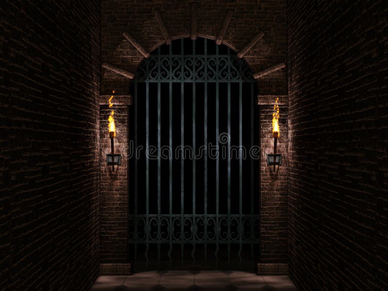 Arch and iron castle gate stock illustration. Illustration of fantasy ...