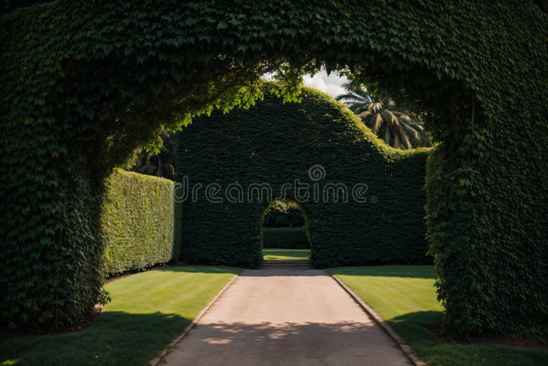 An Arch of Lush Ivy Framing a Rainbow Ocean Stock Illustration ...