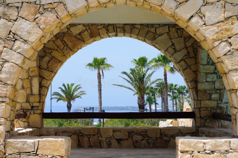 Arch with marina view stock image. Image of holiday, ayia - 80192995