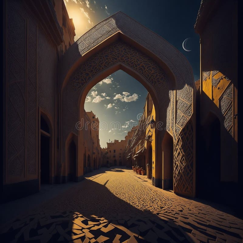 An Arch in the Middle of a Street Stock Illustration - Illustration of ...