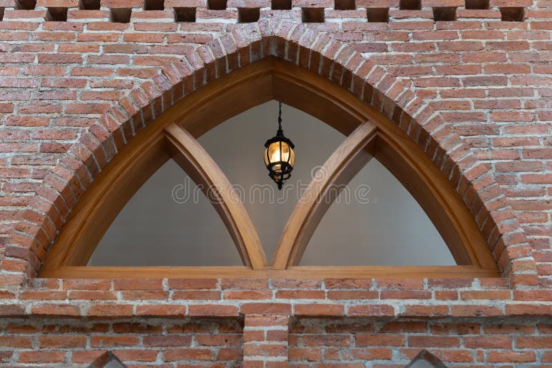 Arch Old Facade of Brick Wall and Wooden Architecture Stock Image ...
