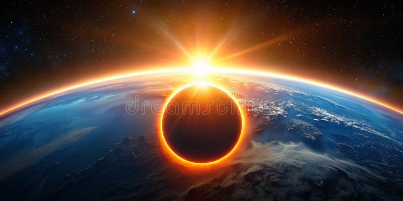 Arch of Orange Solar Eclipse Across Earth View from Space AI-Created ...