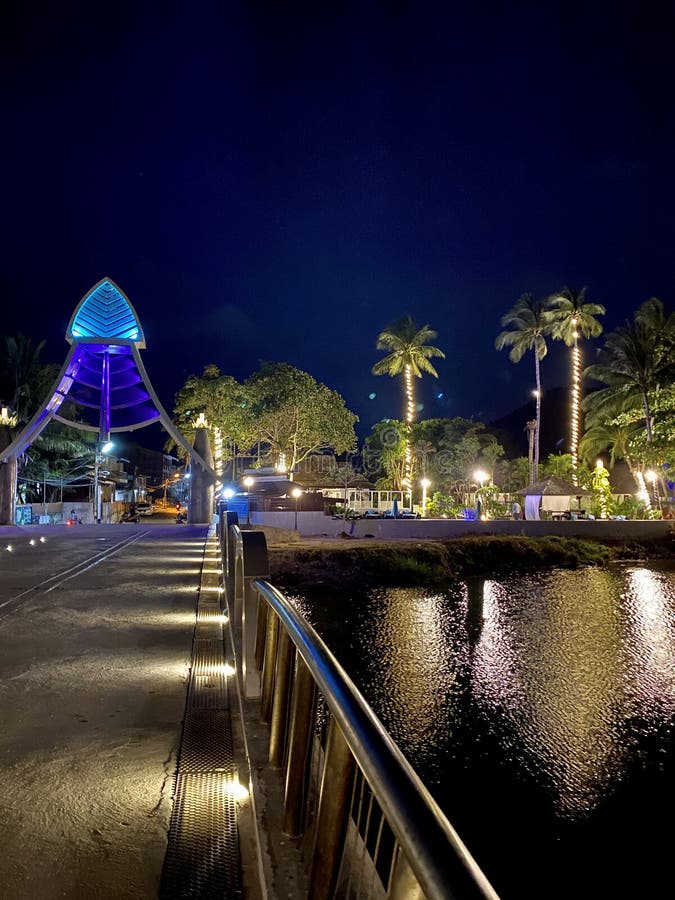 Arch Over the Bridge with Multicolored Lighting in Night Stock Image ...