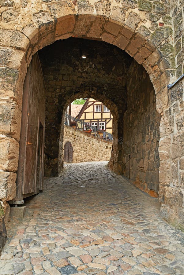 Arch, Path and Brick Wall with Tunnel of Ancient Passageway, Building ...