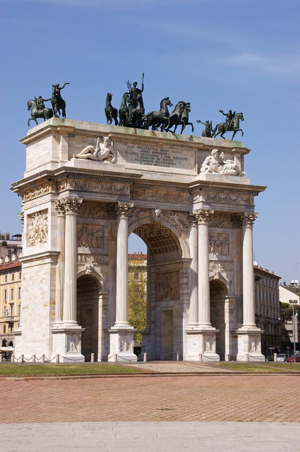 The Arch of Peace in Milan stock photo. Image of sunlight - 19329596