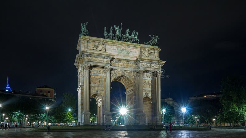 Arch of Peace in Simplon Square Timelapse Hyperlapse at Night. it is a ...